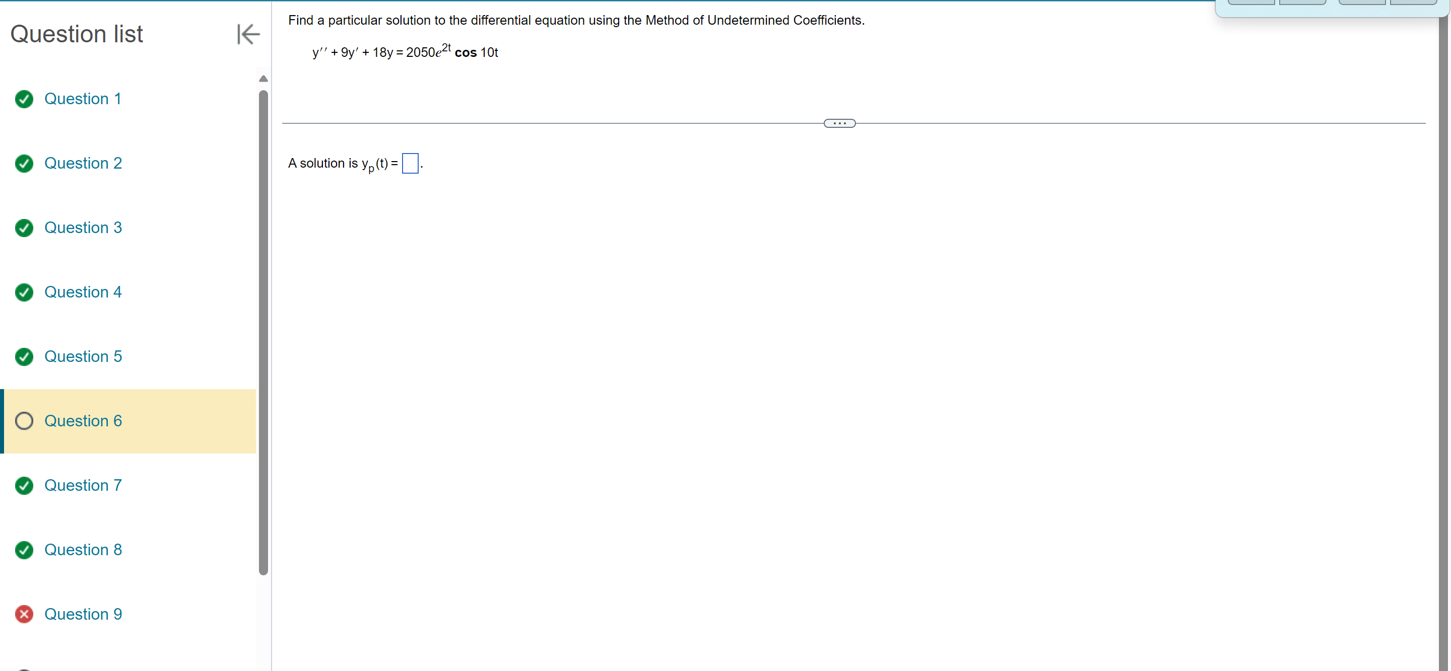 Solved Question list Question 1 Find a particular solution | Chegg.com