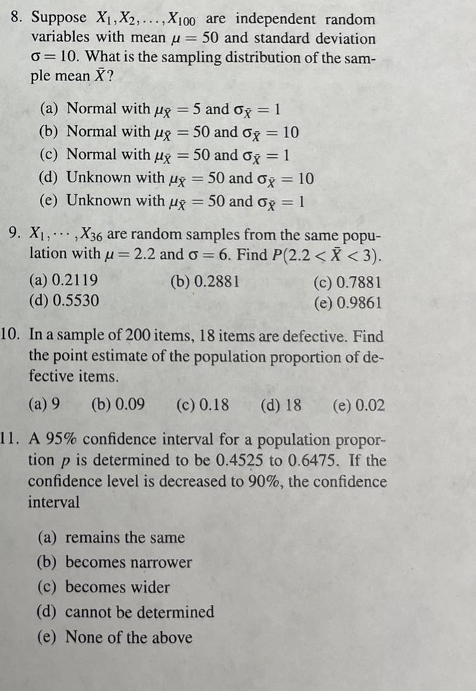 Solved 8. Suppose X1,X2,…,X100 are independent random | Chegg.com