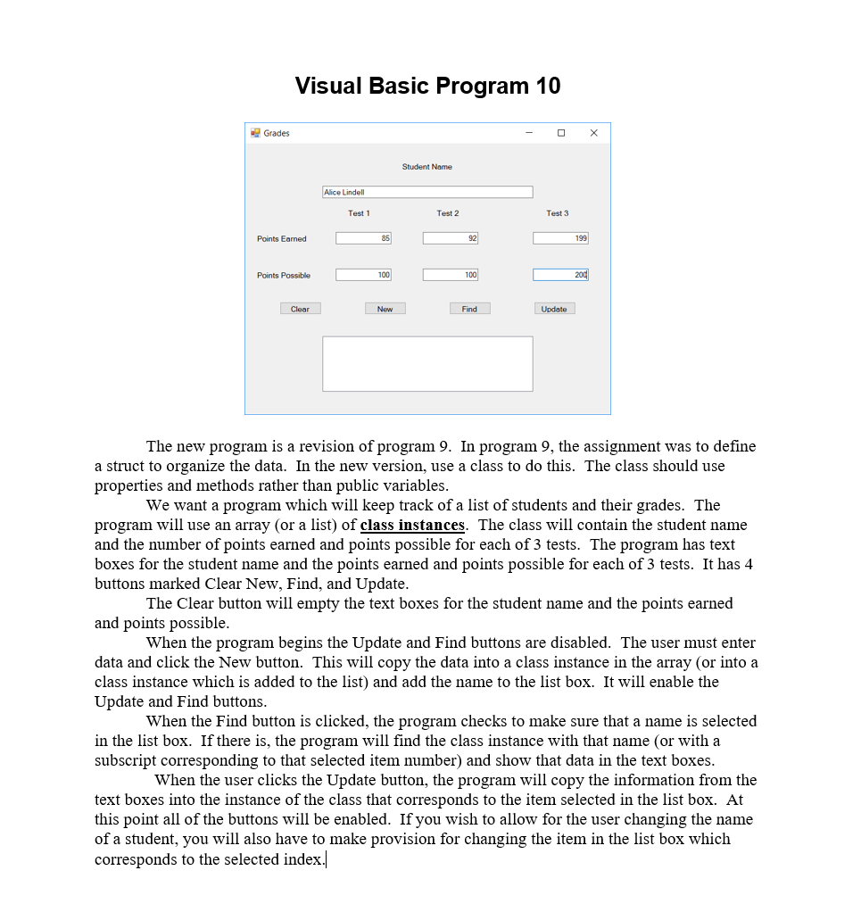 (Solved) : Visual Basic Program 10 Grades Student Name Alice Lindell ... (Solved) : Visual Basic Program 10 Grades Student Name Alice Lindell ...