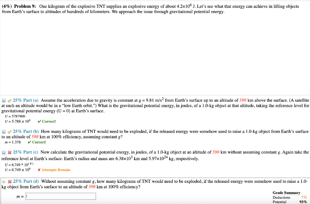Solved (4\%) Problem 9: One kilogram of the explosive TNT | Chegg.com