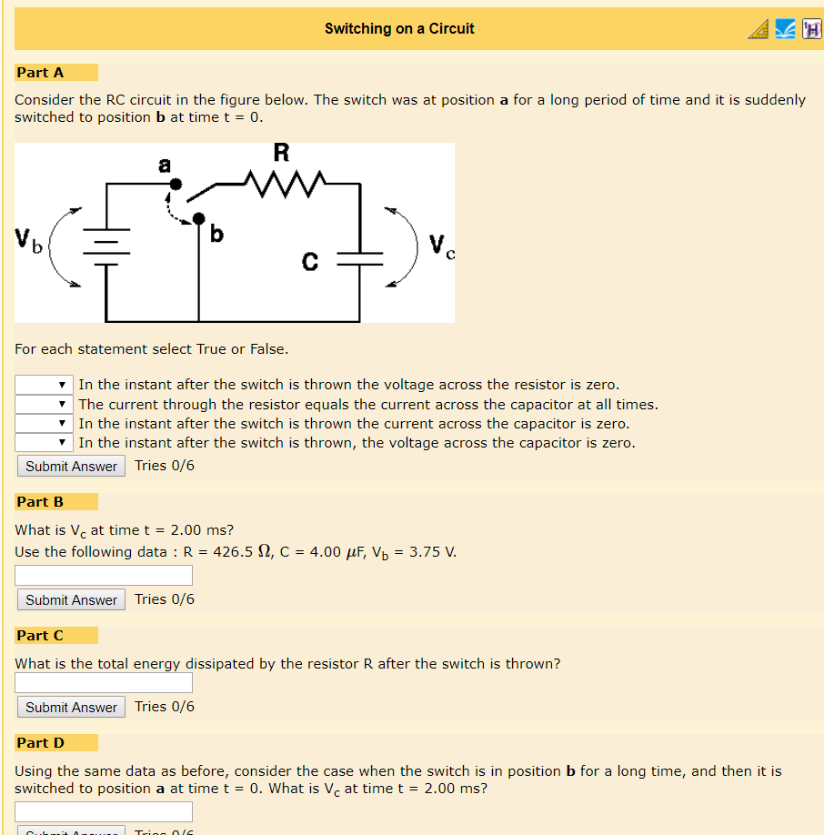Solved Switching on a Circuit Part A Consider the RC circuit | Chegg.com