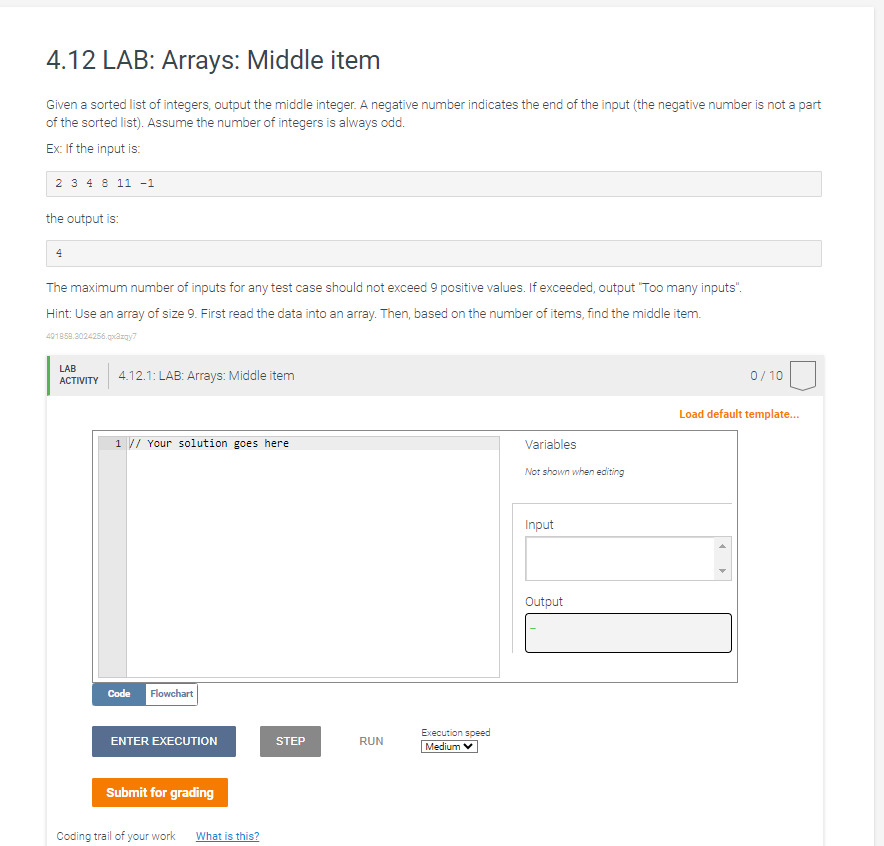 Solved Given a sorted list of integers, output the middle | Chegg.com