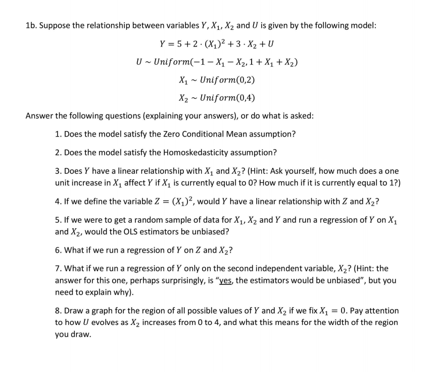Solved 1b. Suppose the relationship between variables Y, X1, | Chegg.com
