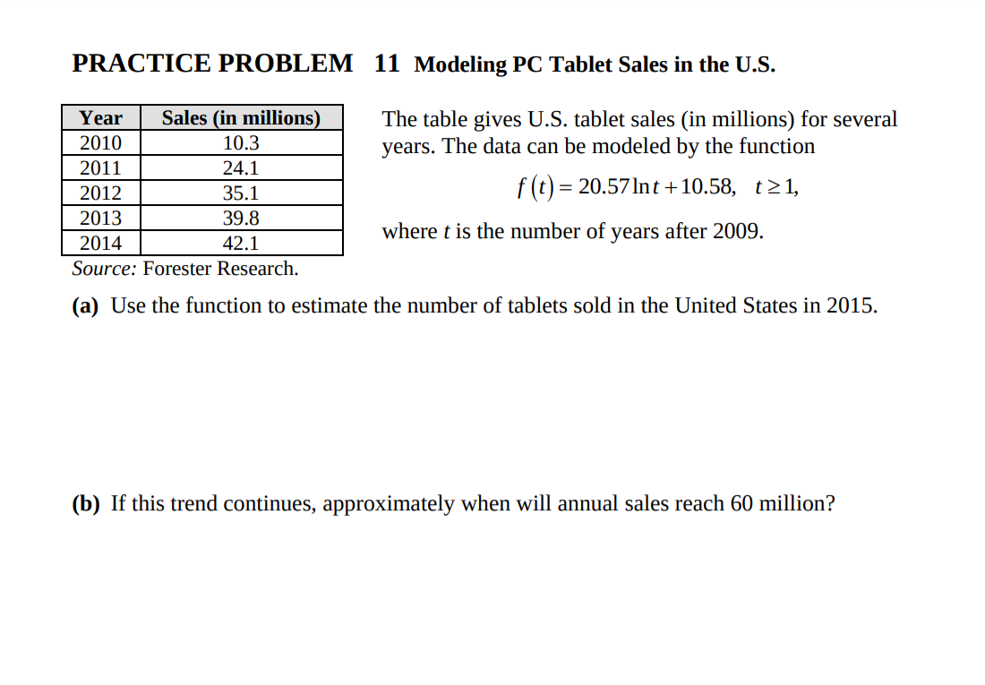 Solved PRACTICE PROBLEM 11 Modeling PC Tablet Sales in the | Chegg.com