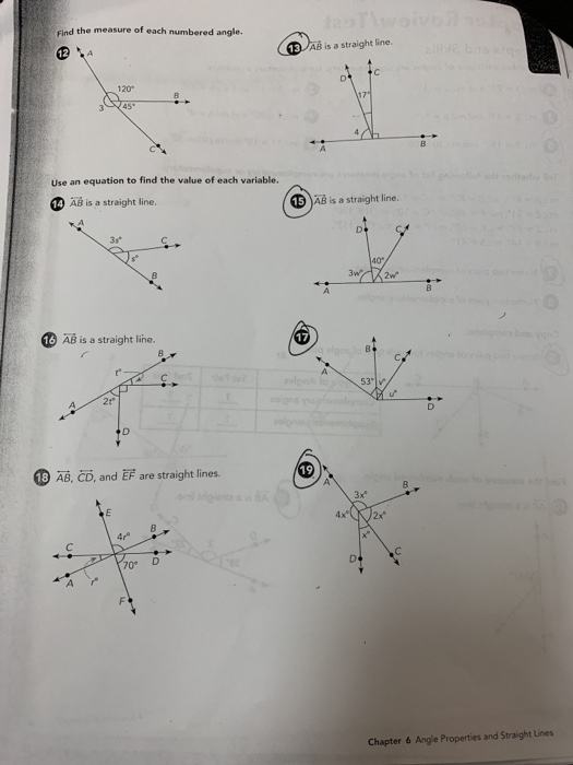 Solved Find the measure of each numbered angle is a straight | Chegg.com
