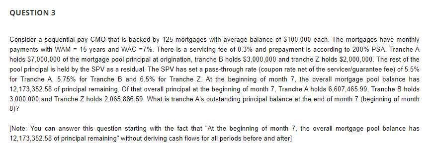 Solved Consider a sequential pay CMO that is backed by 125 | Chegg.com