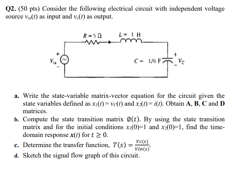 Solved Q2. (50pts) Consider the following electrical circuit | Chegg.com