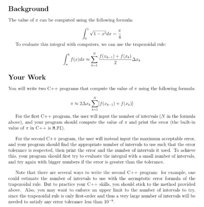 Solved Background The value of π can be computed using the | Chegg.com