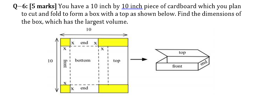Solved Q-6: [5 marks] You have a 10 inch by 10 inch piece of | Chegg.com