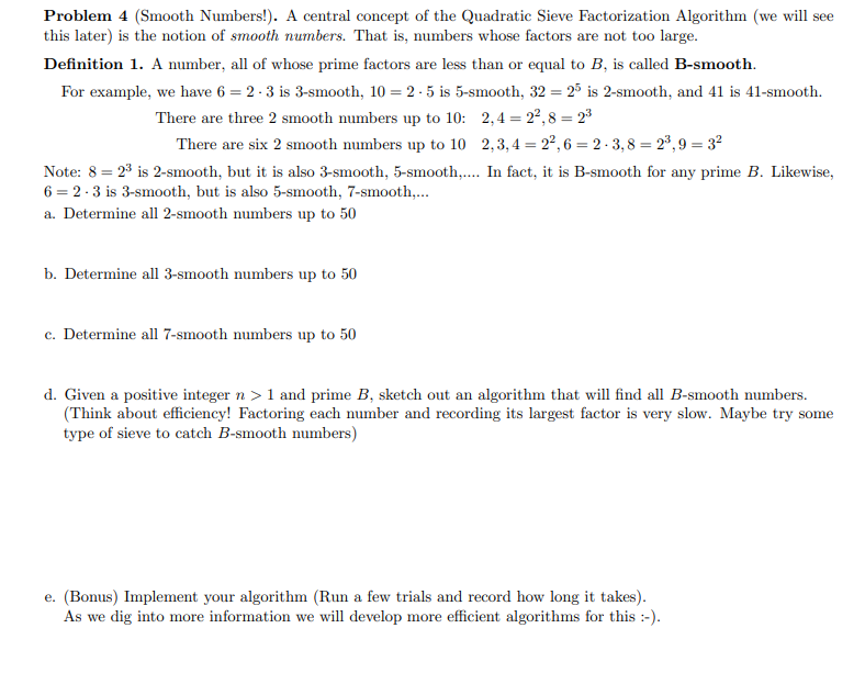 Solved Problem 4 (Smooth Numbers!). A central concept of the | Chegg.com