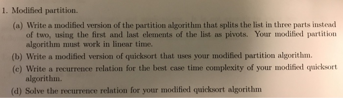 Solved 1. Modified partition. (a) Write a modified version | Chegg.com