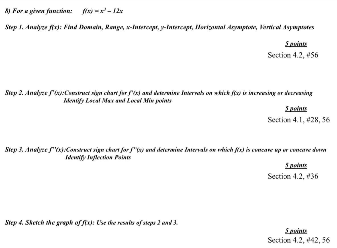 Solved 8 For A Given Function F X X3−12x Step 1 Analyze