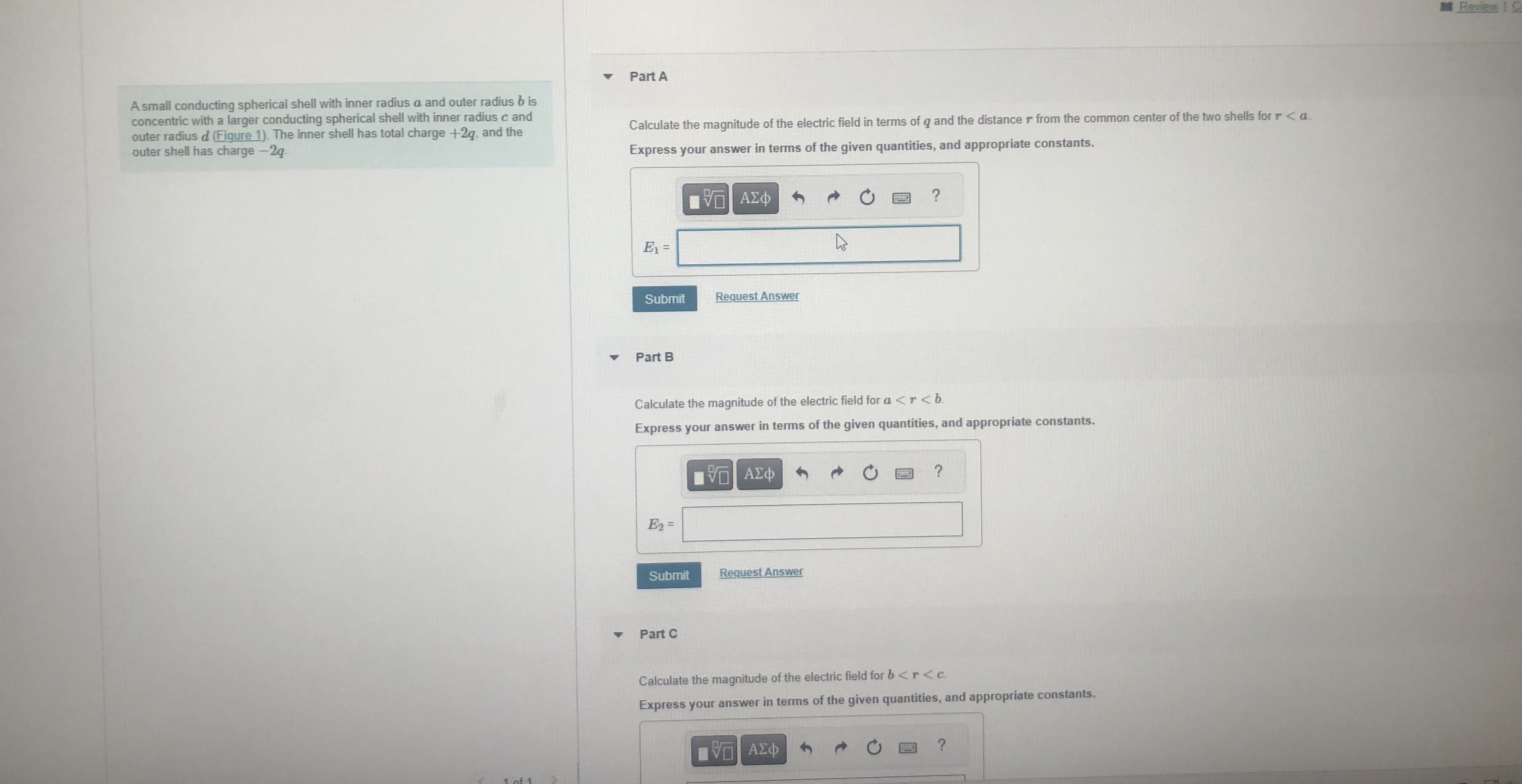 Solved A small conducting spherical shell with inner radius | Chegg.com
