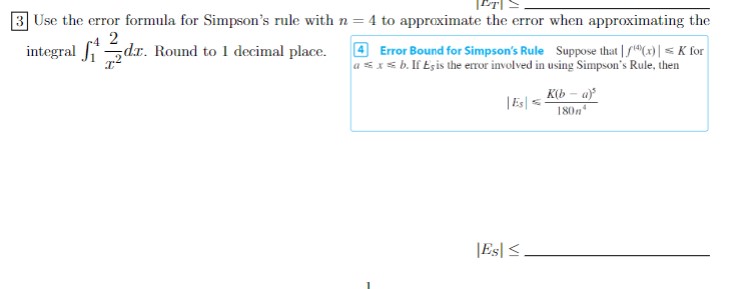 Solved 3 Use the error formula for Simpson's rule with n=4 | Chegg.com