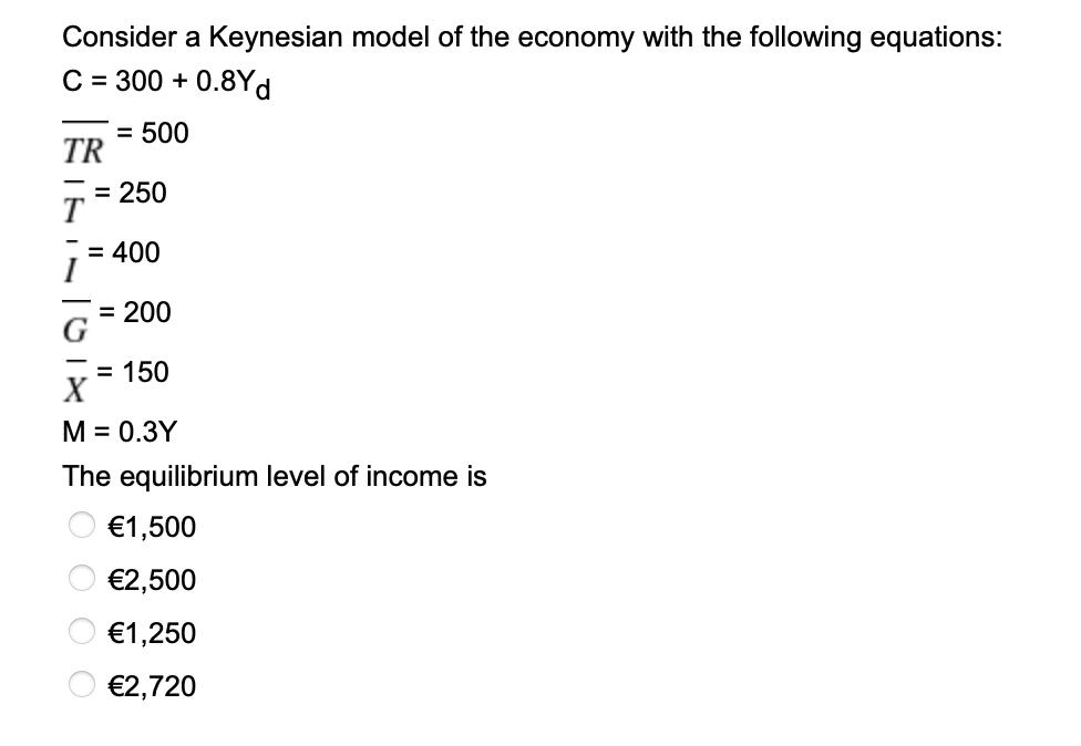 Solved Consider a keynesian model of the economy with the | Chegg.com