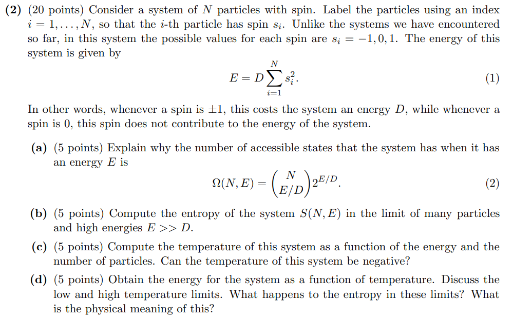 Solved (20 points) Consider a system of N particles with | Chegg.com