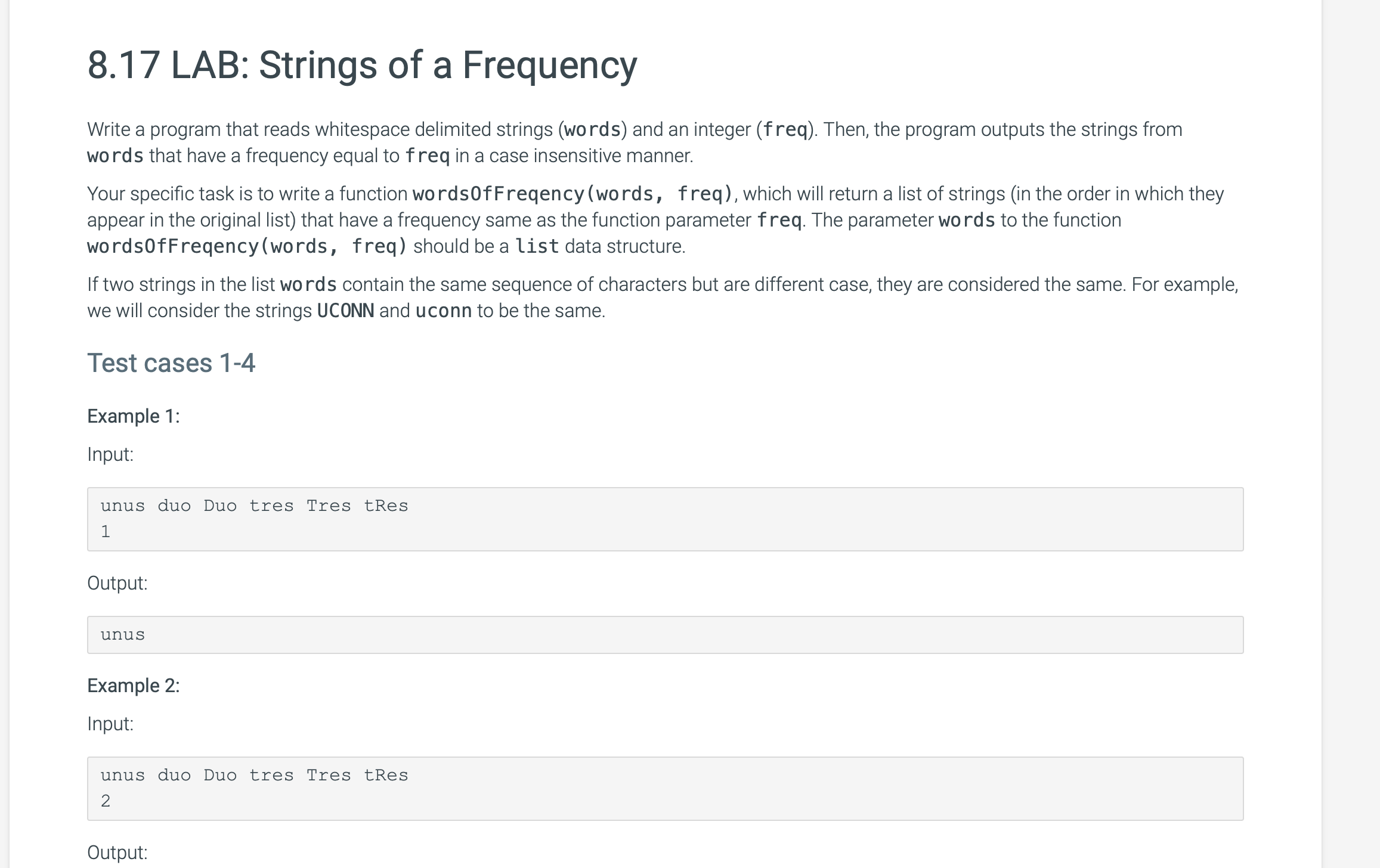 Solved 8.17 LAB: Strings of a Frequency Write a program that | Chegg.com