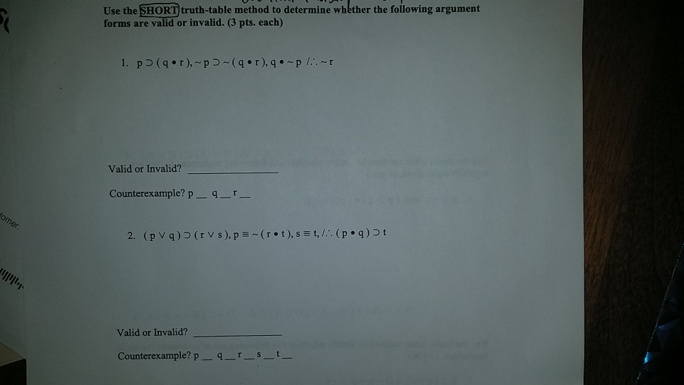 Solved Use the SHORT truth-table method to determine whether | Chegg.com