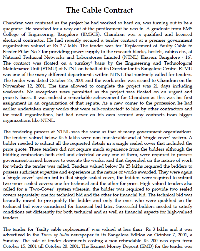 Solved The Cable Contract Chandran was confused as the | Chegg.com