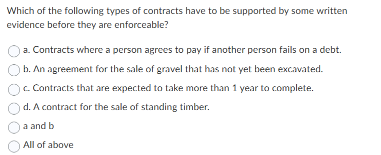 Solved Which of the following types of contracts have to be | Chegg.com