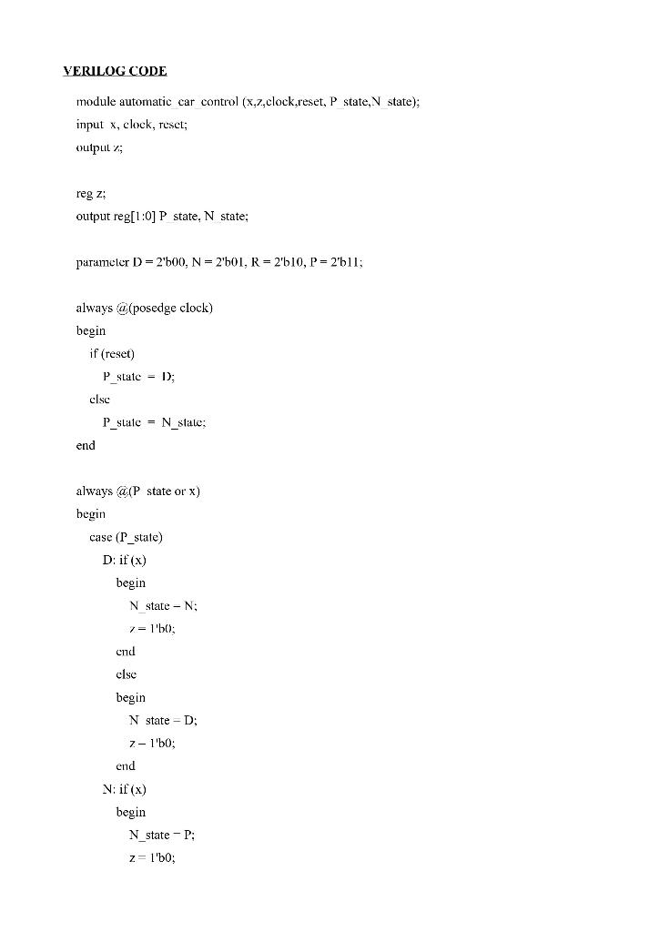 Solved VERILOG CODE module automatic car control (x.7.clock | Chegg.com