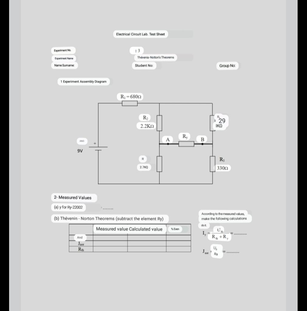 Solved Electrical Circuit Lab. Test Sheet Experimento : 3 | Chegg.com