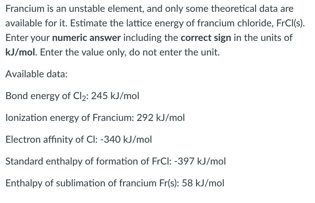Solved Francium is an unstable element, and only some | Chegg.com