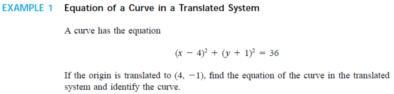 Solved EXAMPLE 1 Equation of a Curve in a Translated System | Chegg.com | Chegg.com
