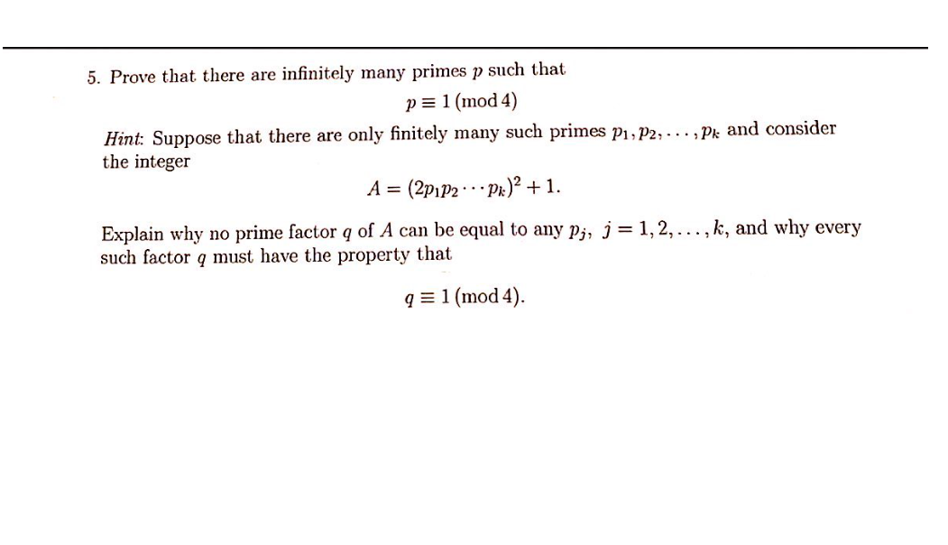 Solved 5. Prove that there are infinitely many primes p such | Chegg.com