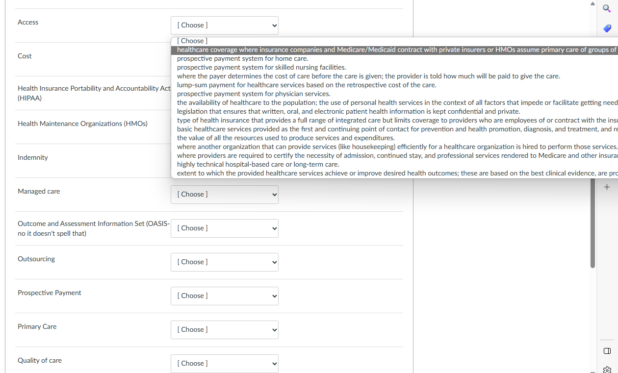Solved Access Cost [ Choose ] healthcare coverage where | Chegg.com