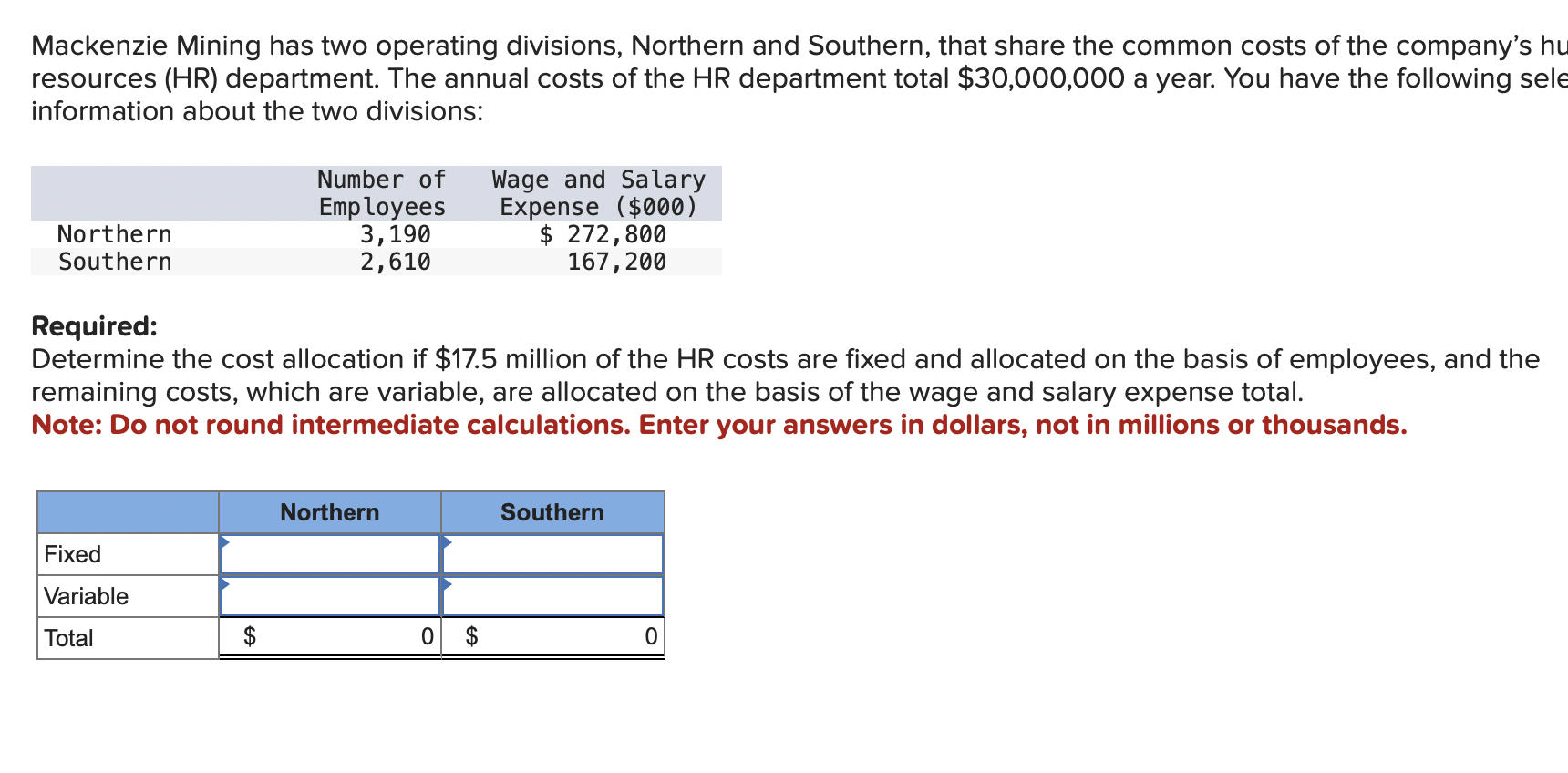 Solved Mackenzie Mining has two operating divisions, | Chegg.com