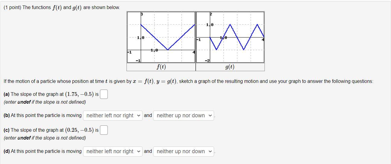 Solved (1 point) The functions f(t) and g(t) are shown | Chegg.com