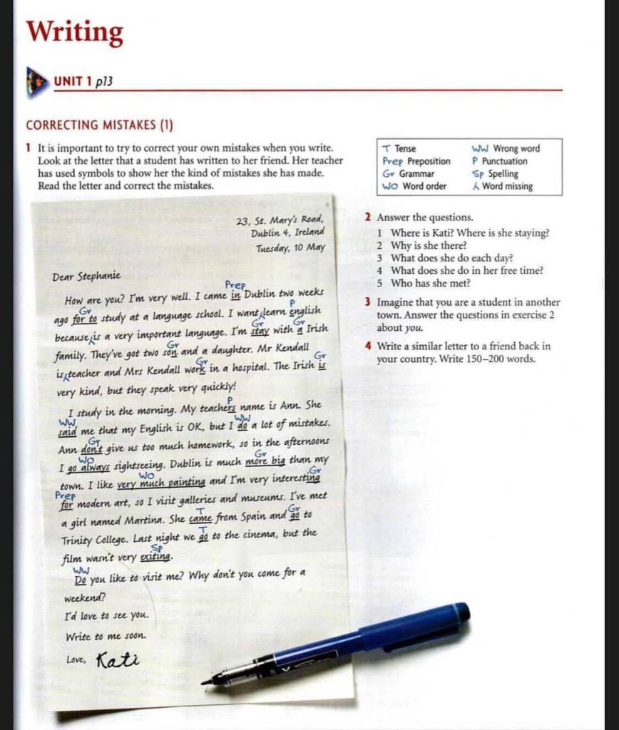 Solved Writing UNIT 1 p13 CORRECTING MISTAKES (1) 1 It is | Chegg.com