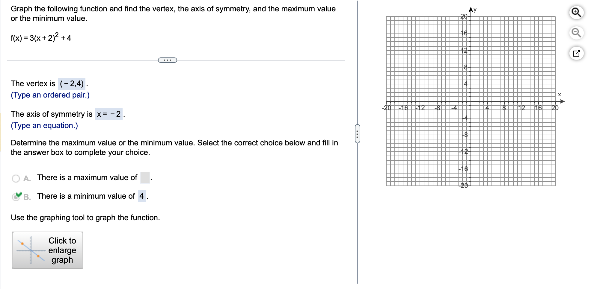 Solved Graph the following function and find the vertex, the | Chegg.com