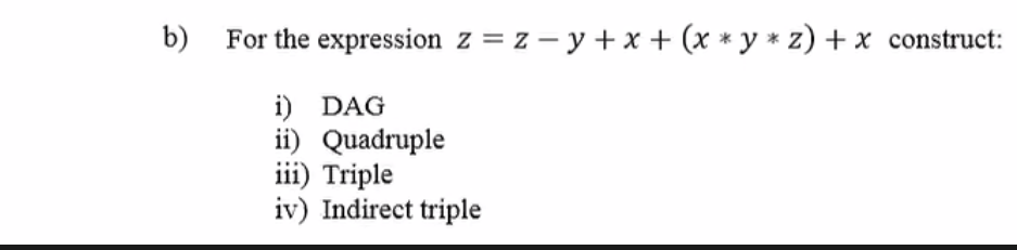 Solved b) For the expression z = z-y + x + (x * y* z) + x | Chegg.com