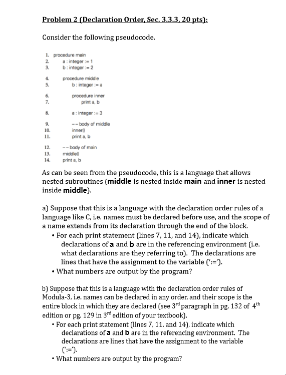 Solved Problem 2 (Declaration Order, Sec. 3.3.3, 20 pts): | Chegg.com