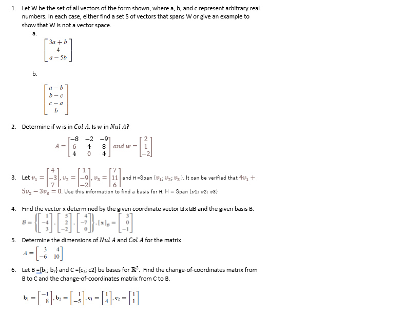 Solved 1. Let W be the set of all vectors of the form shown, | Chegg.com