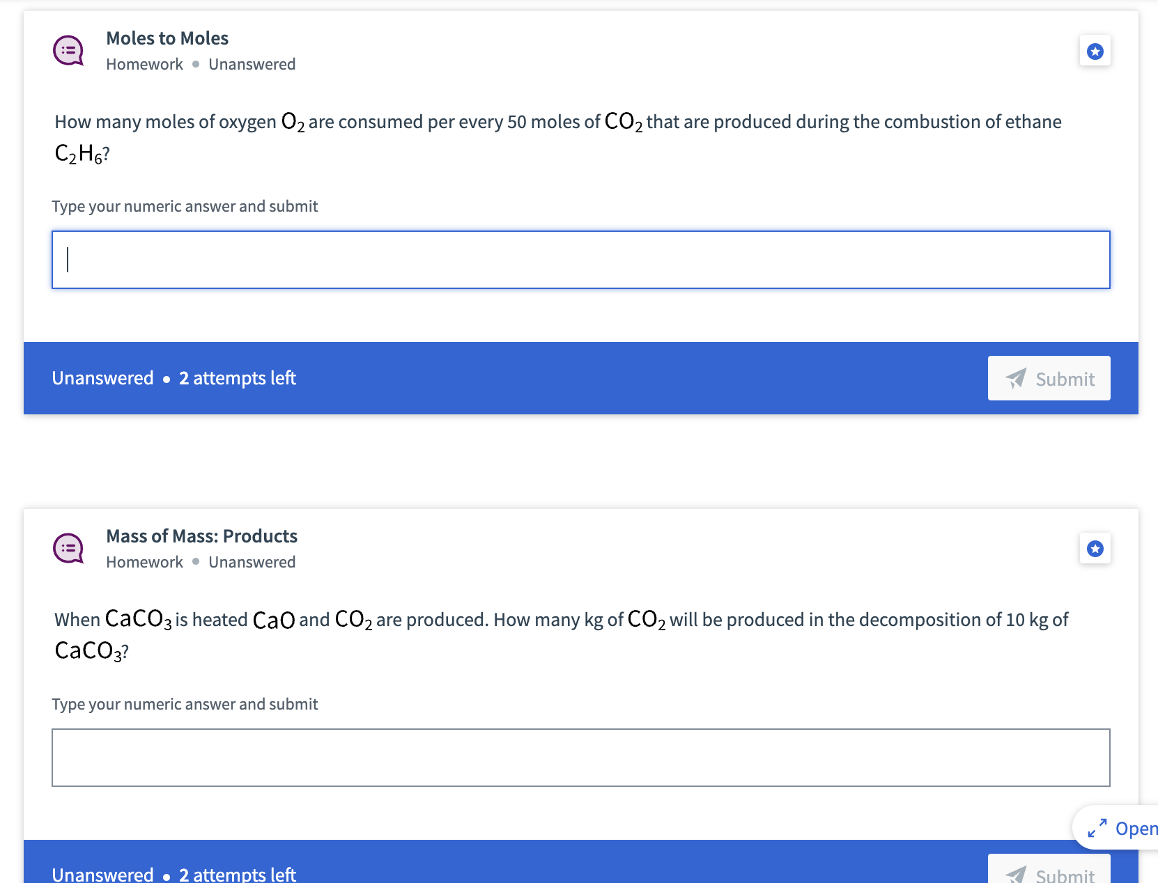 Solved How many moles of oxygen O2 are consumed per every 50 | Chegg.com
