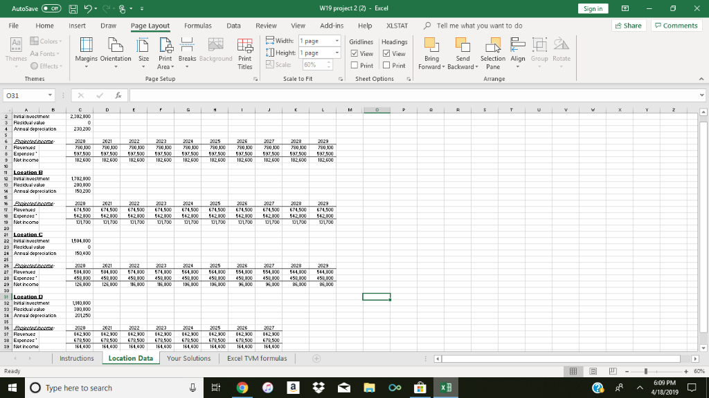 Solved AutoSave Or W19 project 2 (2) - Excel File Home | Chegg.com