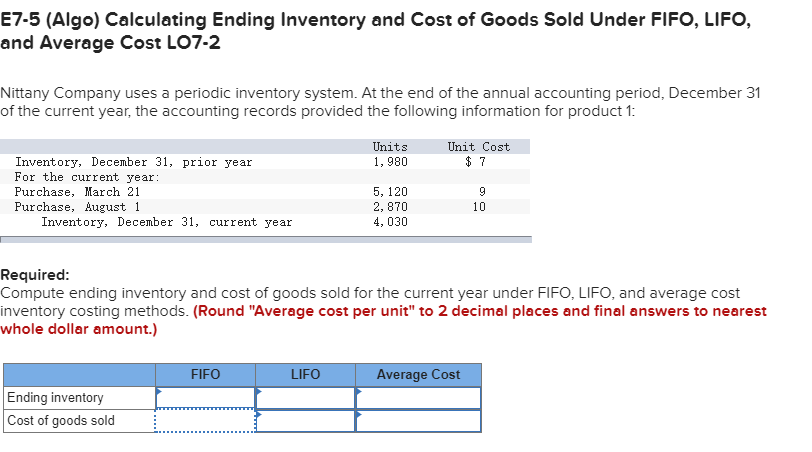 Solved E7-5 (Algo) Calculating Ending Inventory and Cost of | Chegg.com