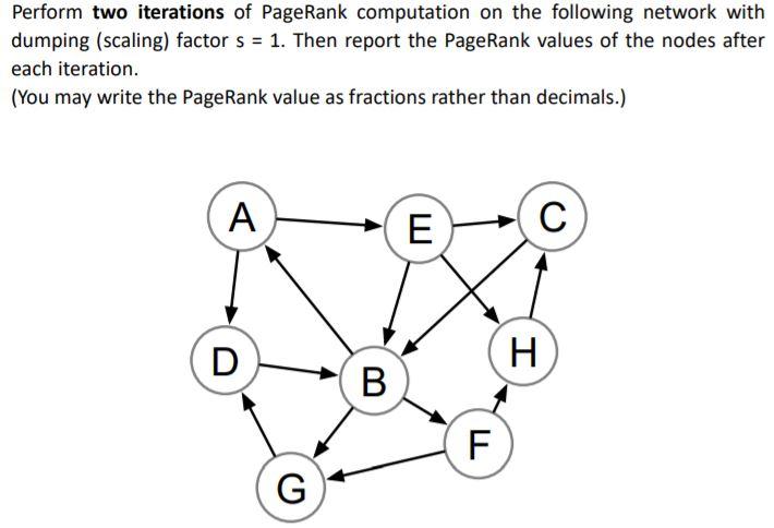 Solved Perform Two Iterations Of Pagerank Computation On The