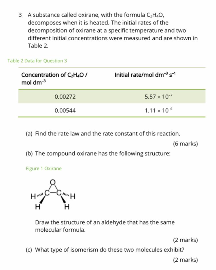 Solved 3 A substance called oxirane, with the formula C2H40, | Chegg.com