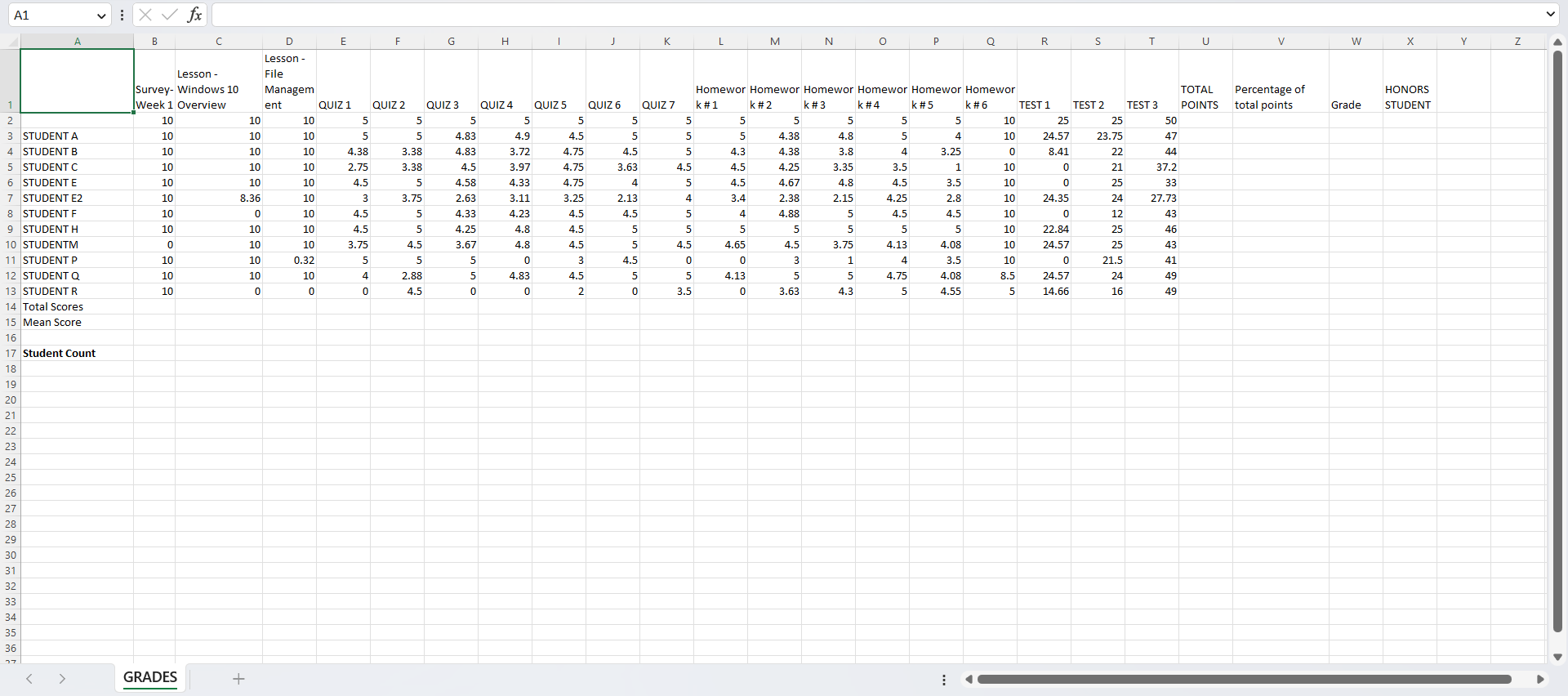 Solved Part 1 5 points 1. Open the Grades.xlsx workbook 2. | Chegg.com