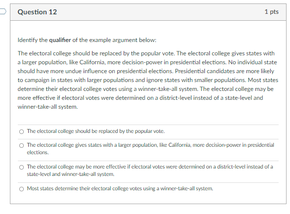 Solved Question 12 1 pts Identify the qualifier of the | Chegg.com