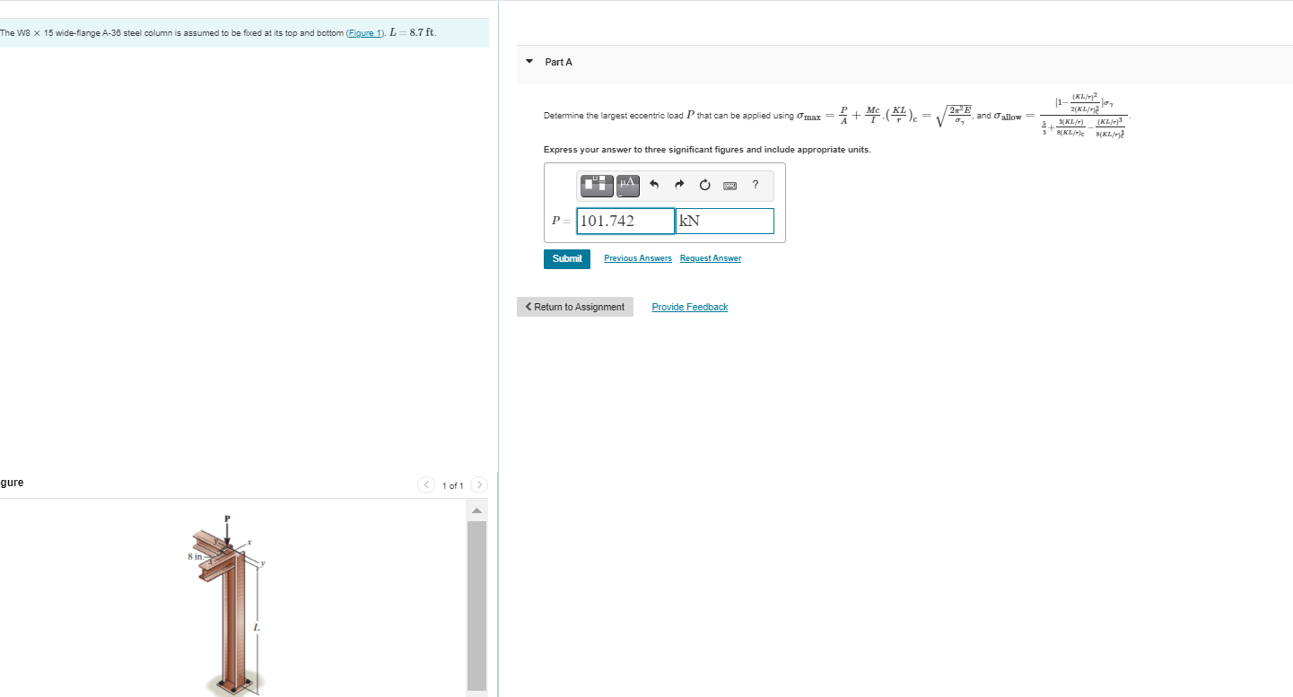 Solved The W8 × 15 wide-flange A-36 steel column is assumed | Chegg.com