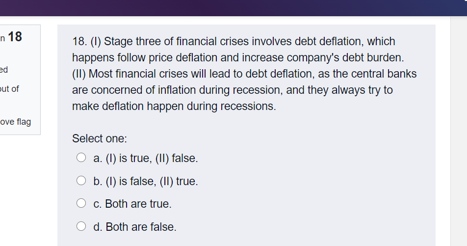 Solved n 18 ed 18. (1) Stage three of financial crises | Chegg.com