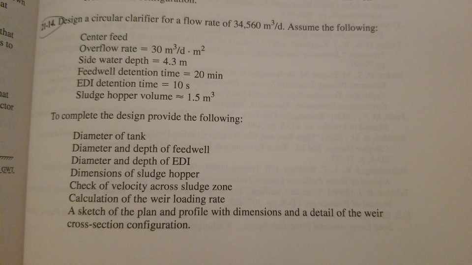 Solved suun. sign a circular clarifier for a flow rate of | Chegg.com