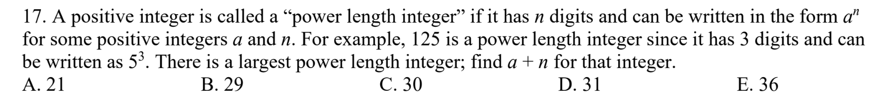 Solved 17. A positive integer is called a "power length | Chegg.com