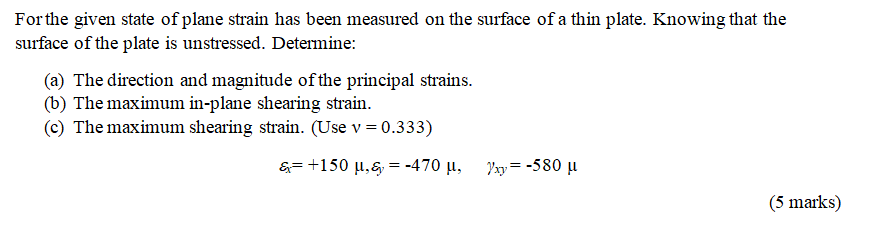 Solved For the given state of plane strain has been measured | Chegg.com