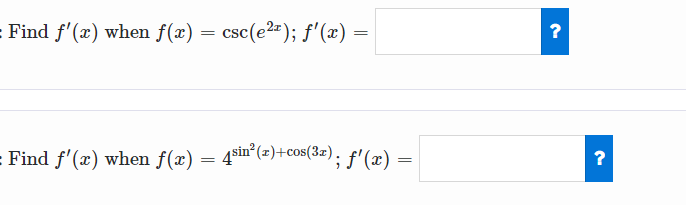 Solved Find f′(x) when f(x)=csc(e2x);f′(x)= Find f′(x) when | Chegg.com